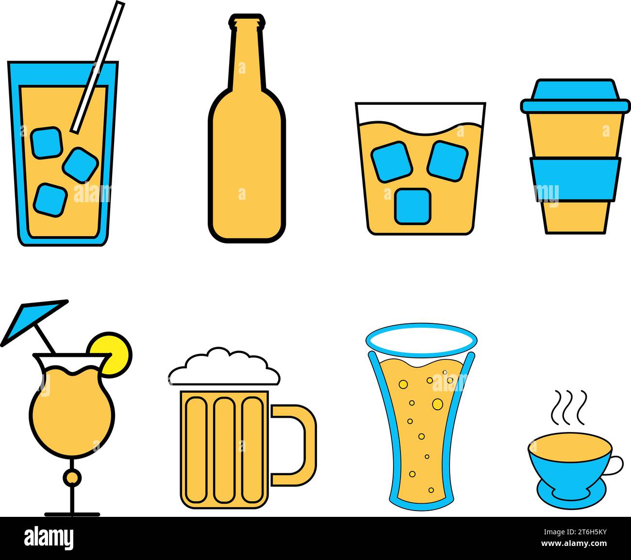 Set of simple icons of alcoholic beverages for the bar, cafe: cocktails ...