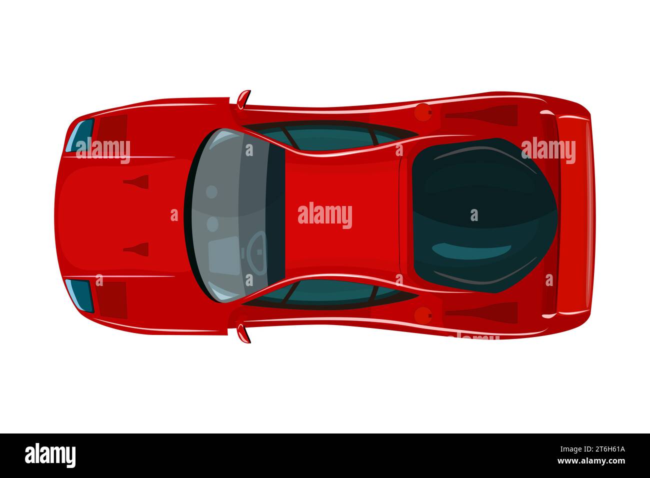 Red car from top view isolated on white background. Delivery automobile ...