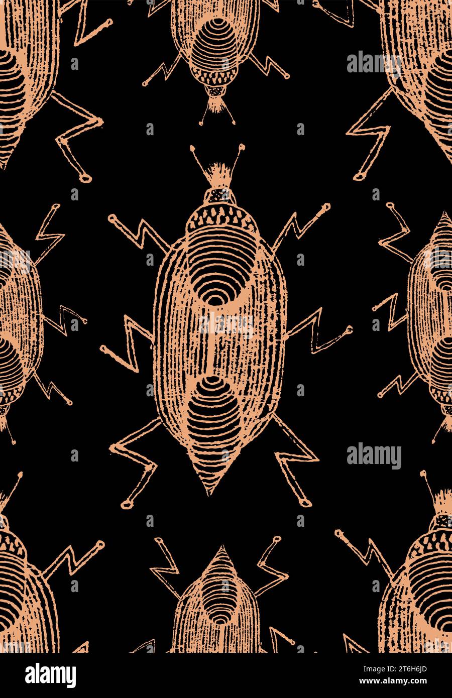 Bug. Vector hand drawn sketch illustration. Sloppy doodle grunge style. Seamless pattern Stock ...