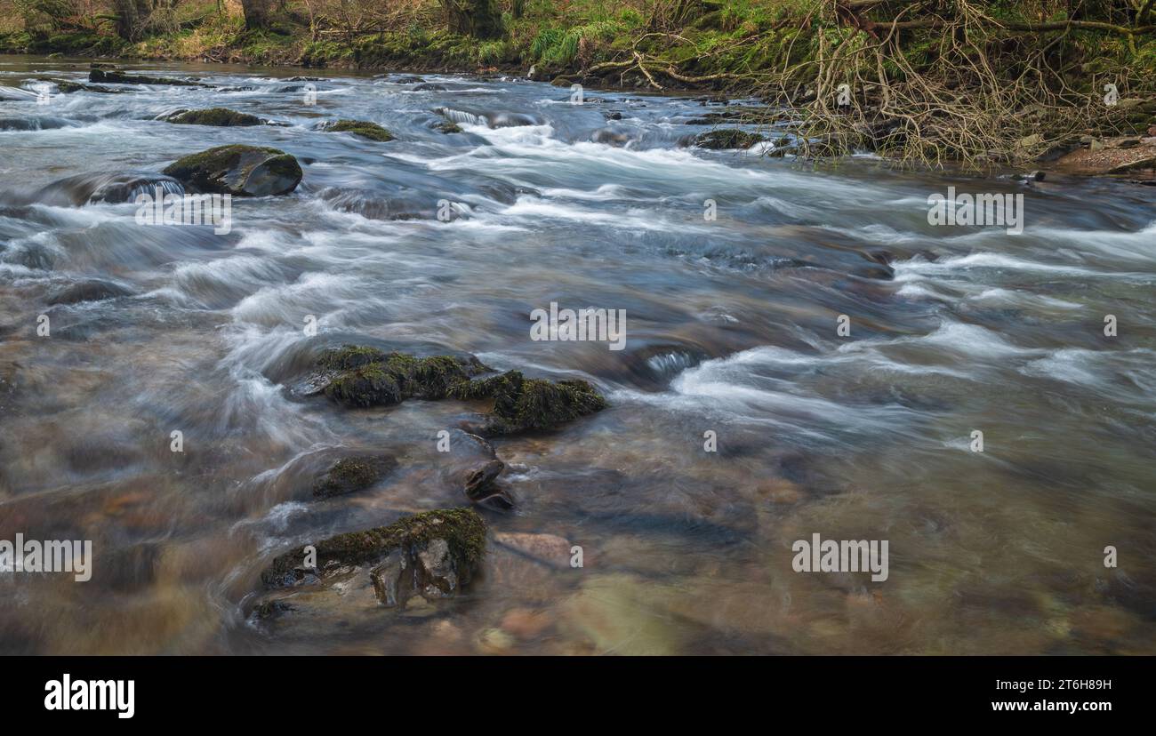 Autumnal view of the River Barle cascading over rocks near Dulverton in ...