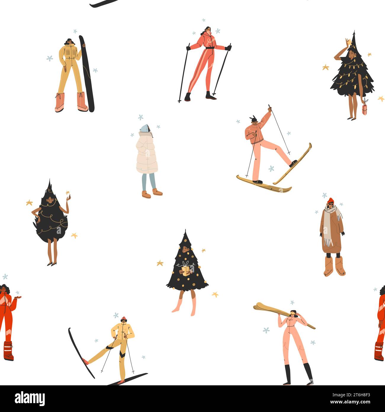 Hand drawn vector abstract Merry Christmas winter illustration seamless ...