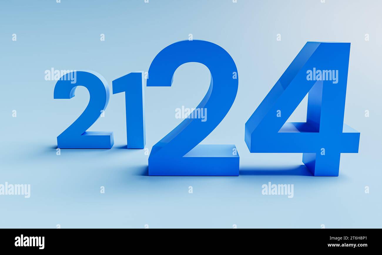 New year holiday concept in blue colors. Number 2024. 3d rendering ...