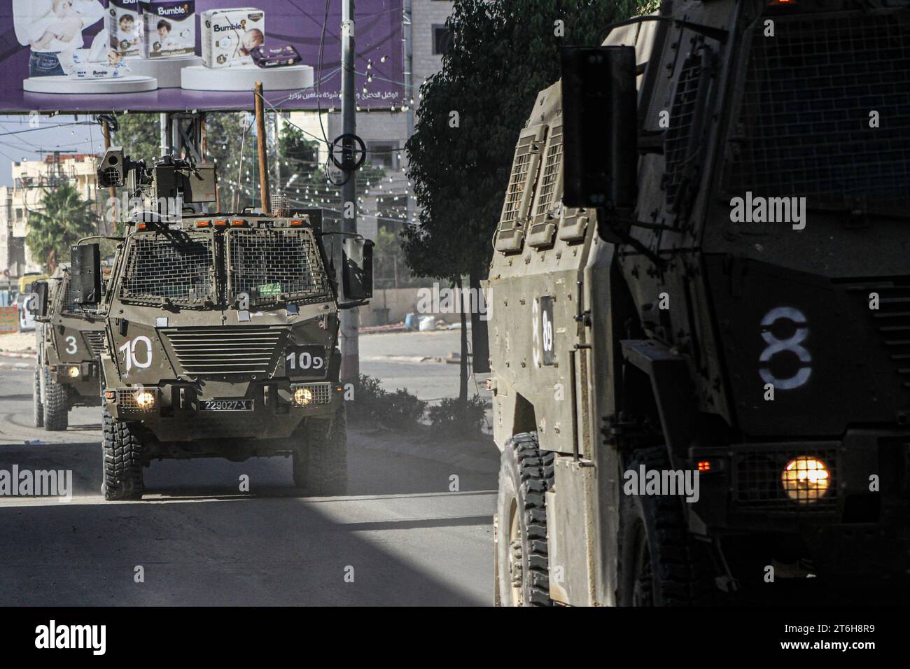 Jenin, Palestine. 9th Nov, 2023. Israeli military reinforcements arrive ...