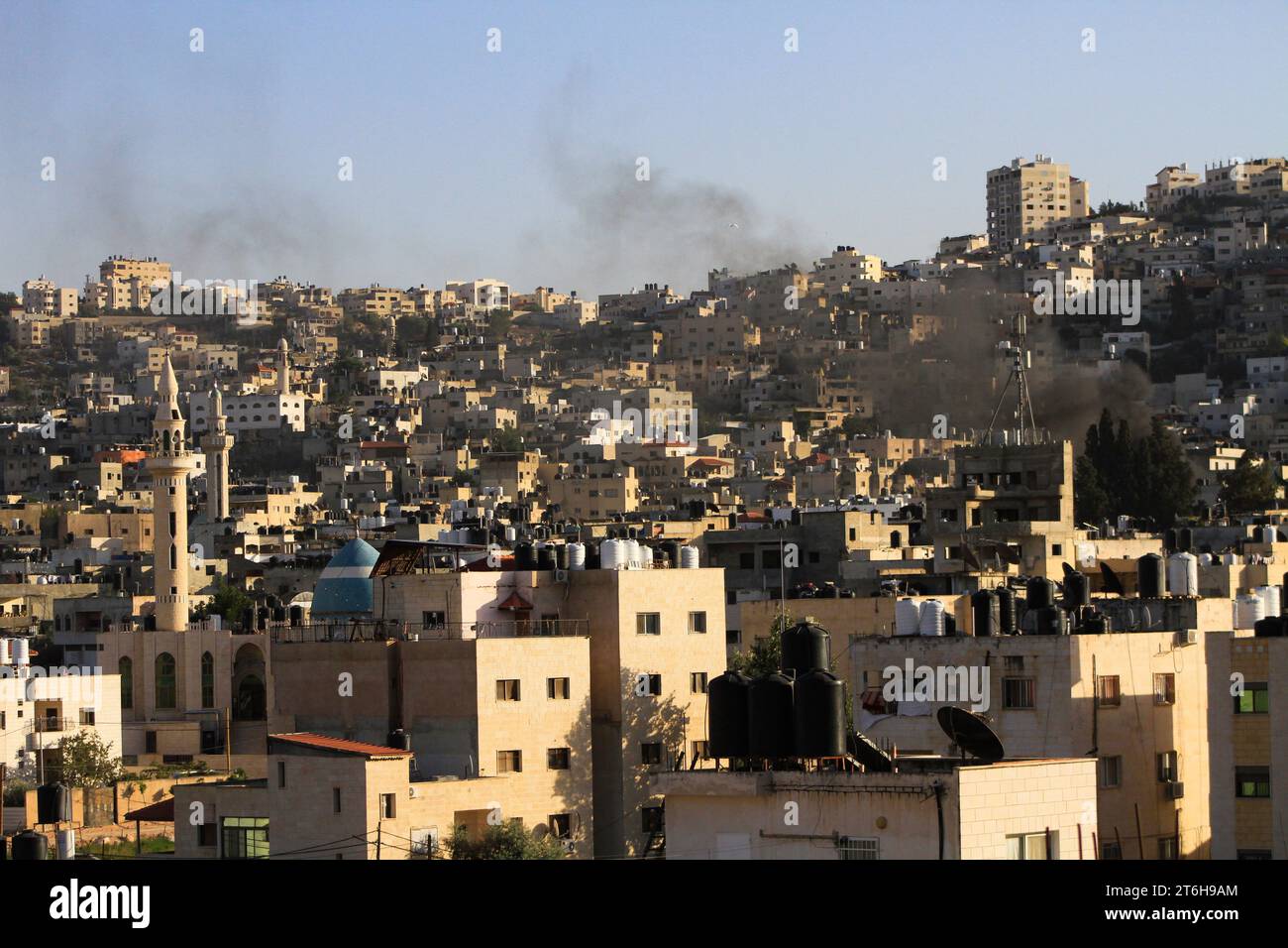 Jenin, Palestine. 9th Nov, 2023. Smoke rises over Jenin refugee camp ...
