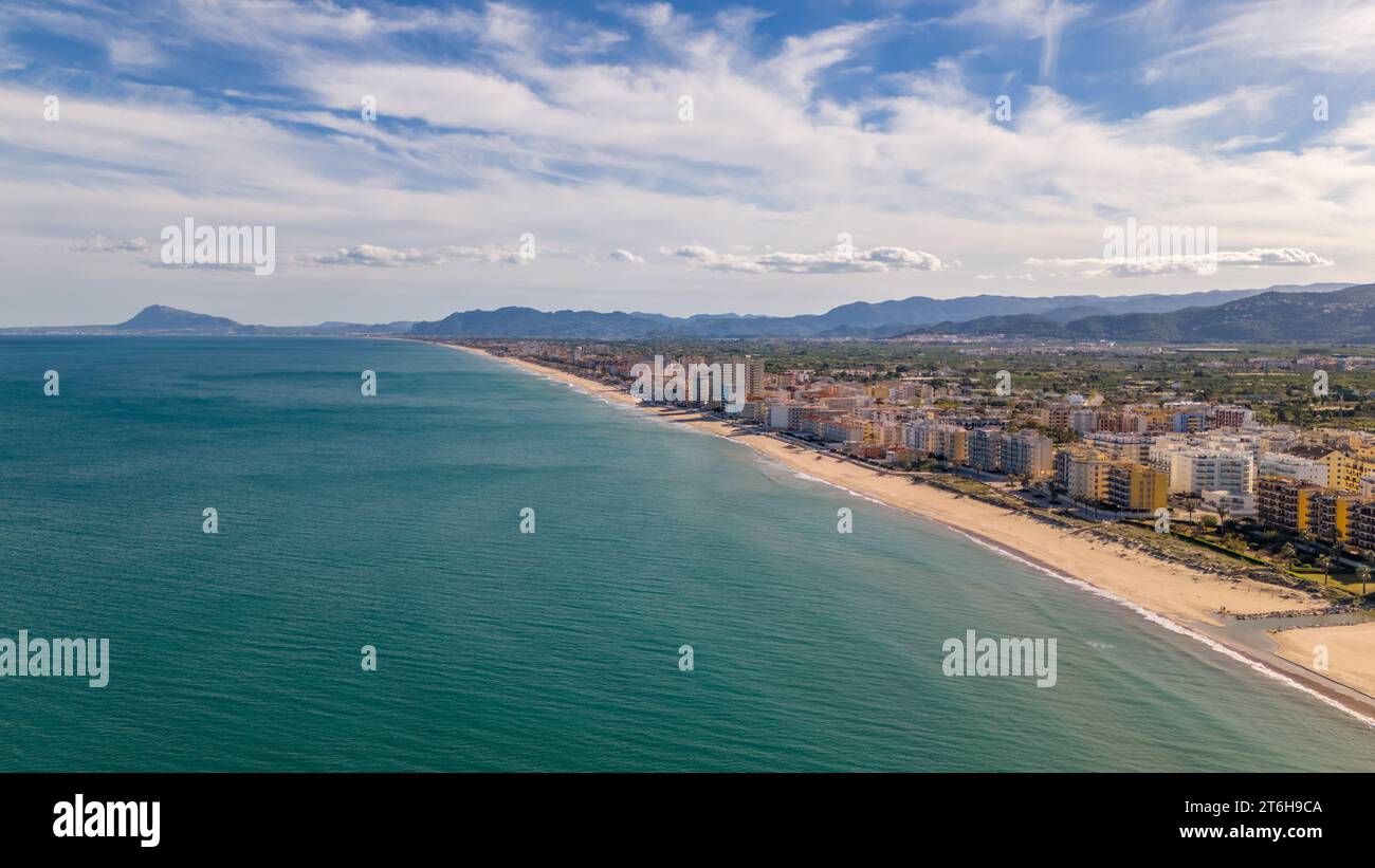 Aerial drone photo of apartment buildings next to the beach in the ...