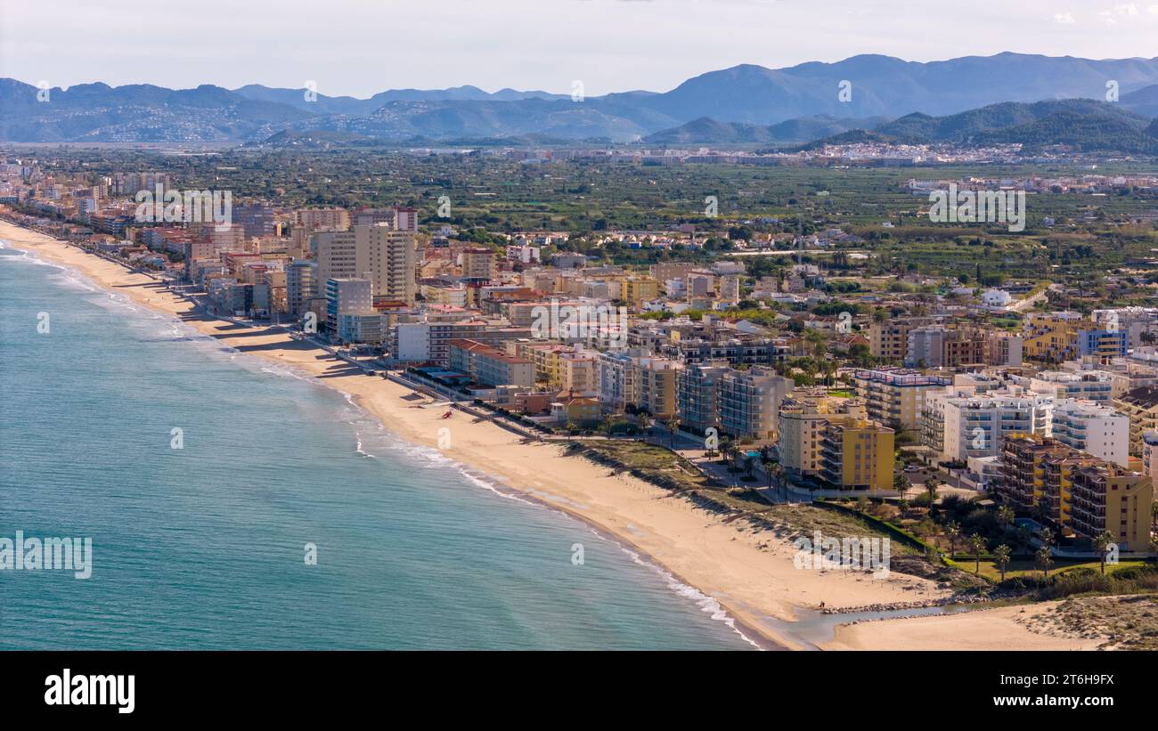 Aerial drone photo of apartment buildings next to the beach in the ...