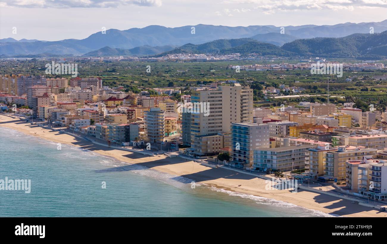 Aerial drone photo of apartment buildings next to the beach in the ...