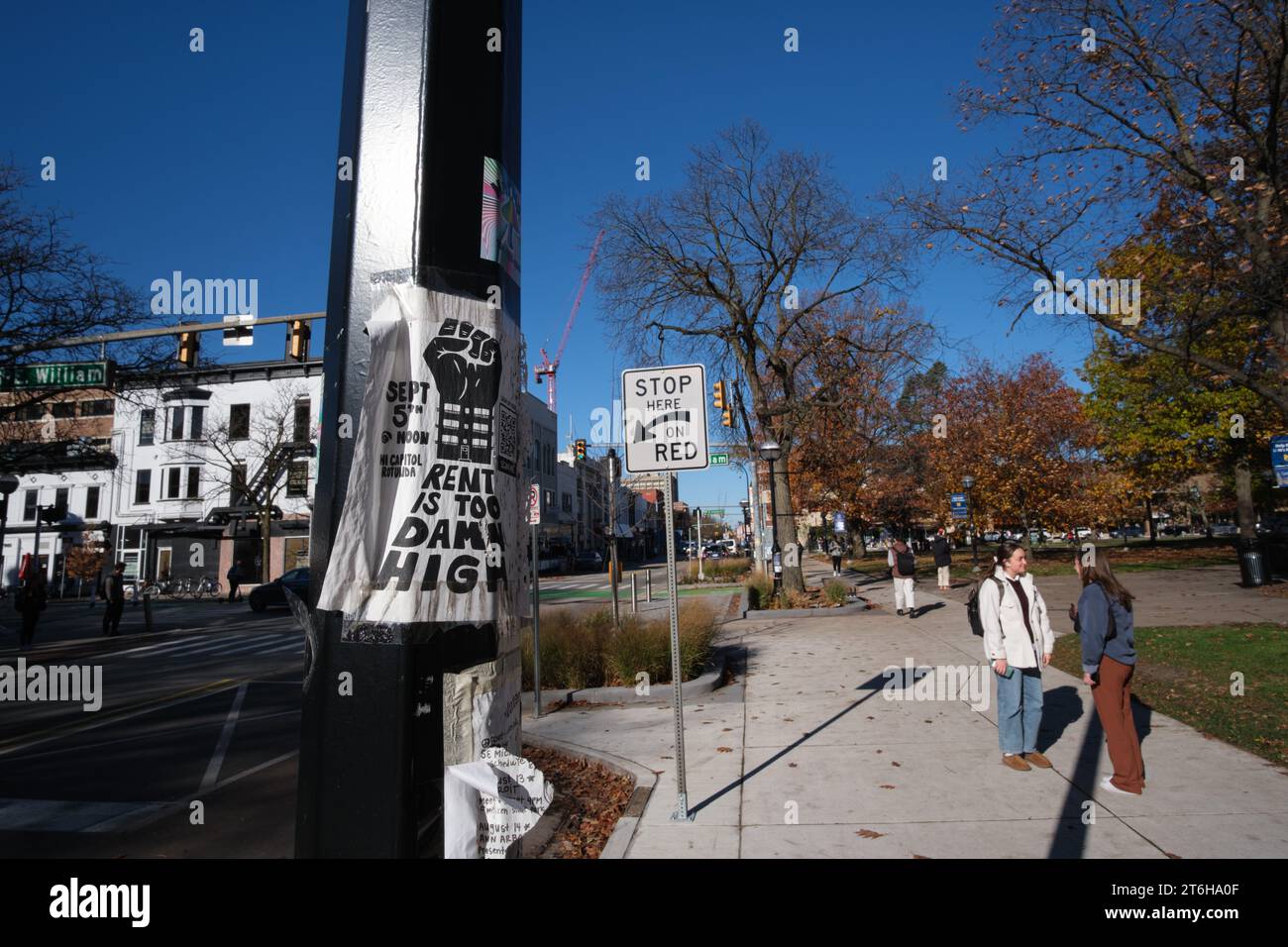 Sign reading Rent is Too Damn High, in downtown Ann Arbor Michigan ...