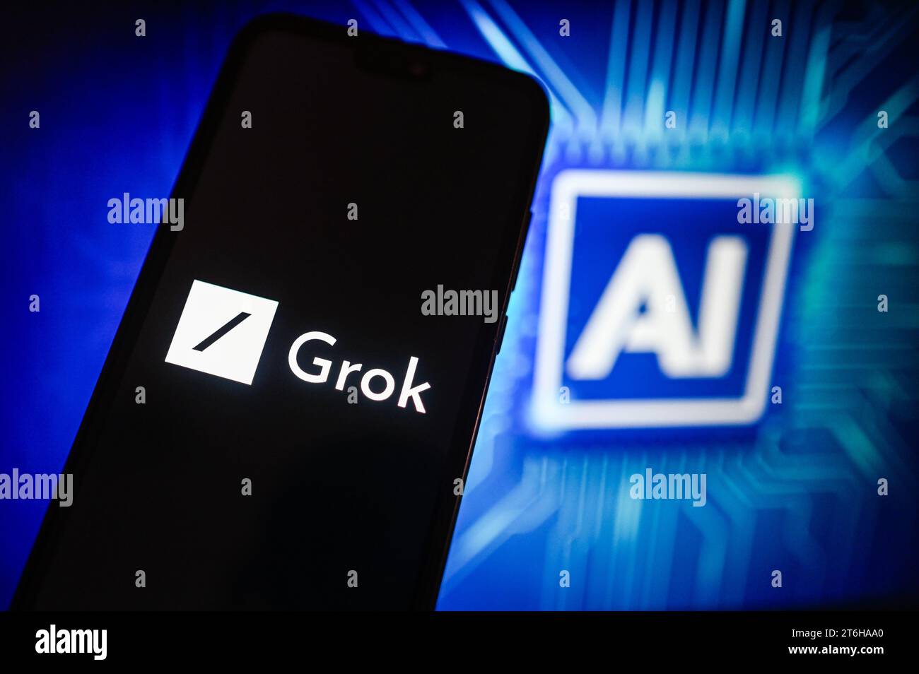 In this photo illustration a Grok logo is displayed on a smartphone ...