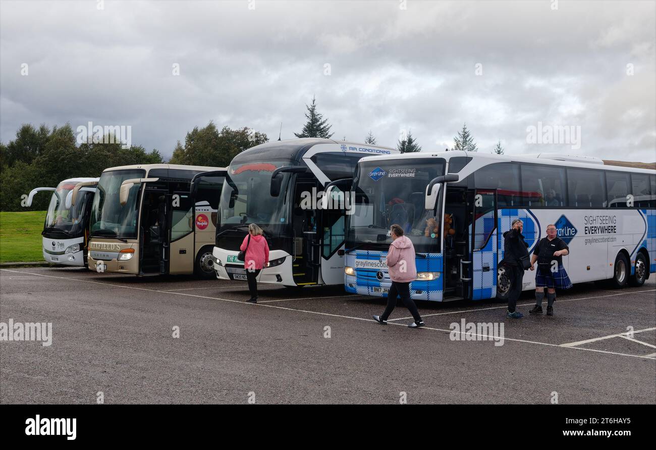 Tour buses at the Commando Memorial, Spean Bridge, Scotland Stock Photo ...
