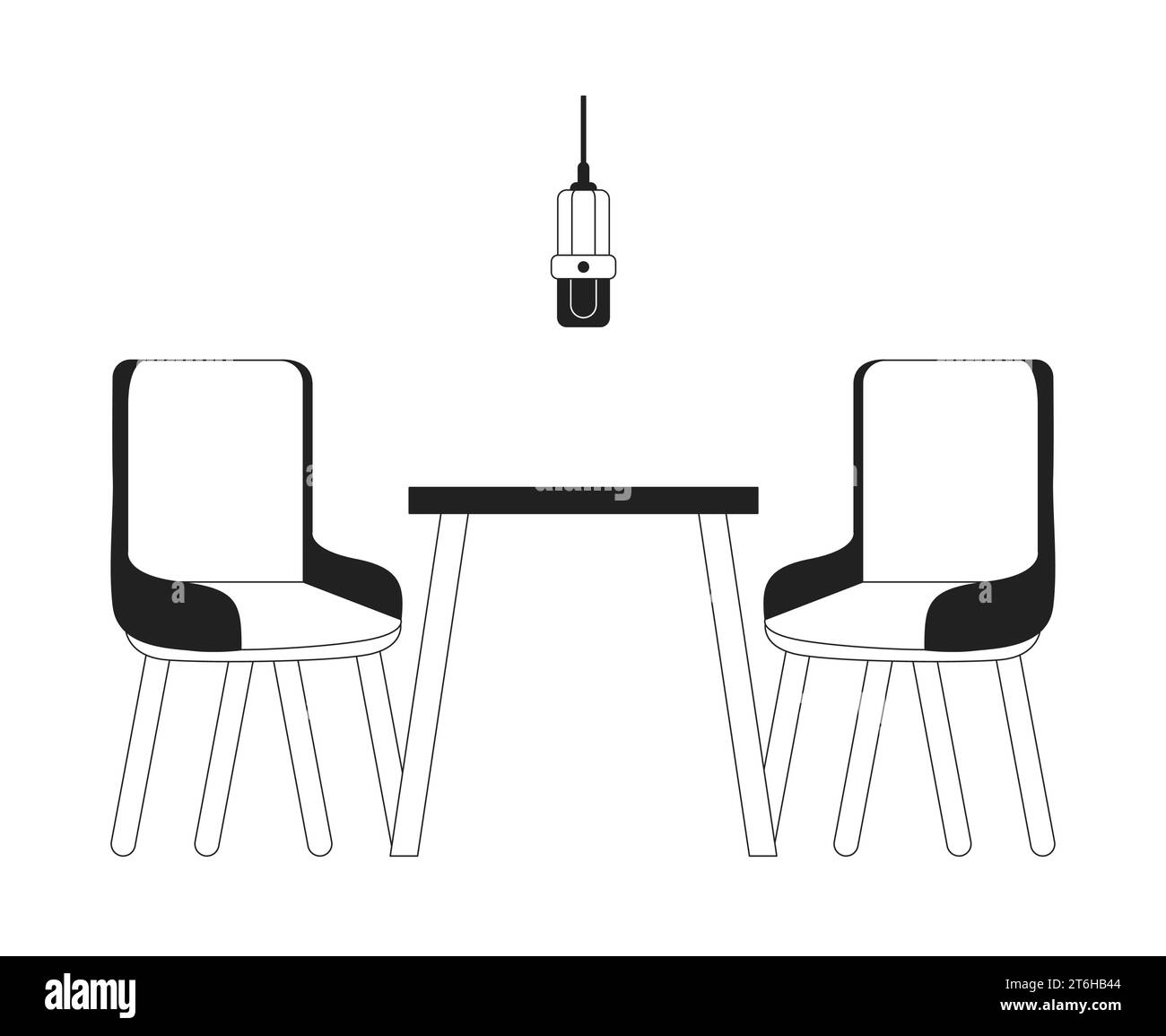 Radio interview studio recording room black and white 2D cartoon object ...