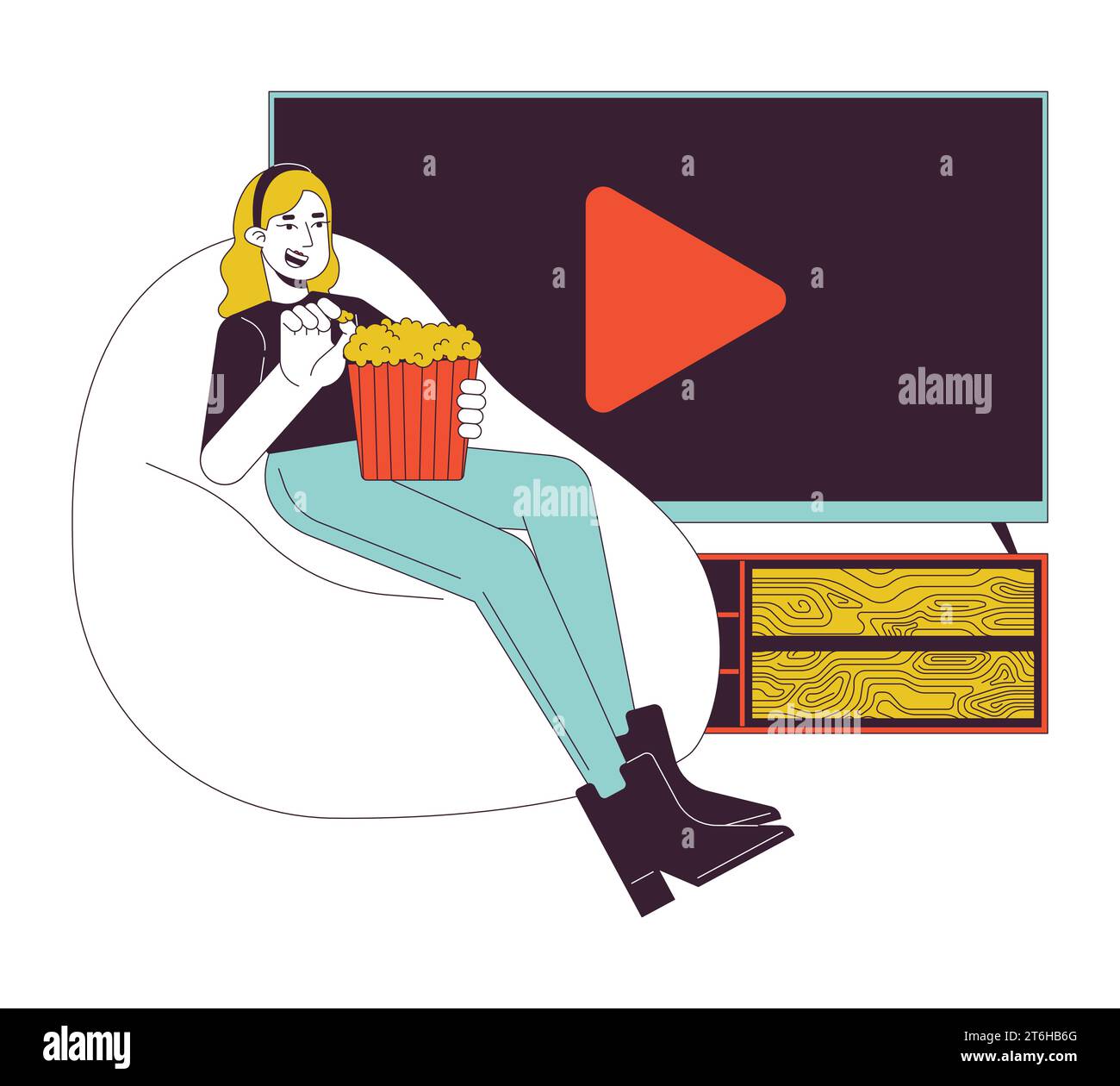 Home cinema popcorn line cartoon flat illustration Stock Vector Image ...