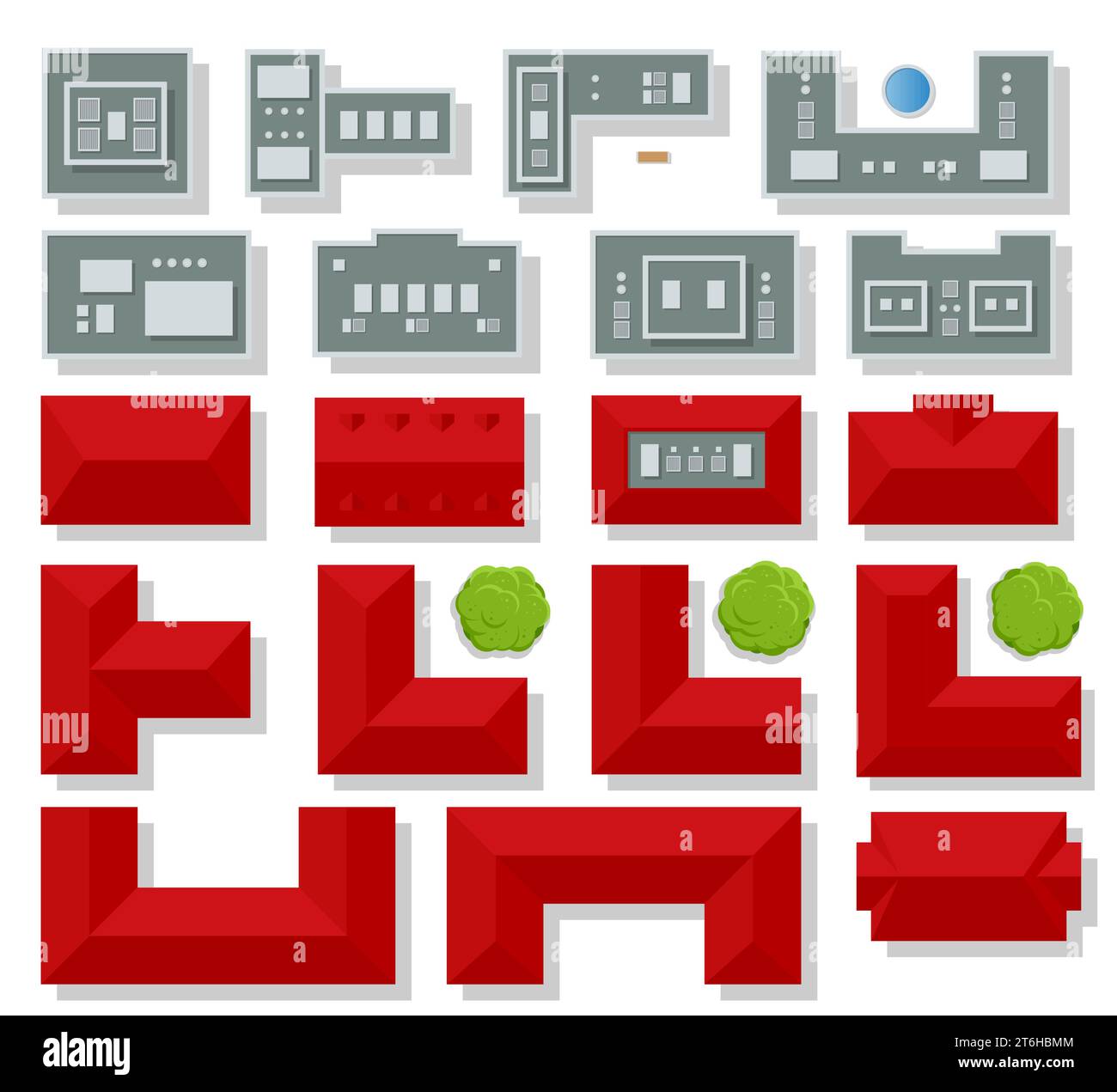 The red roof of the house top view. Houses, architectural elements ...