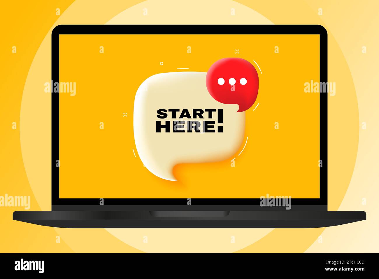 Start here. Speech bubble with text. 3d illustration. Text banner in ...