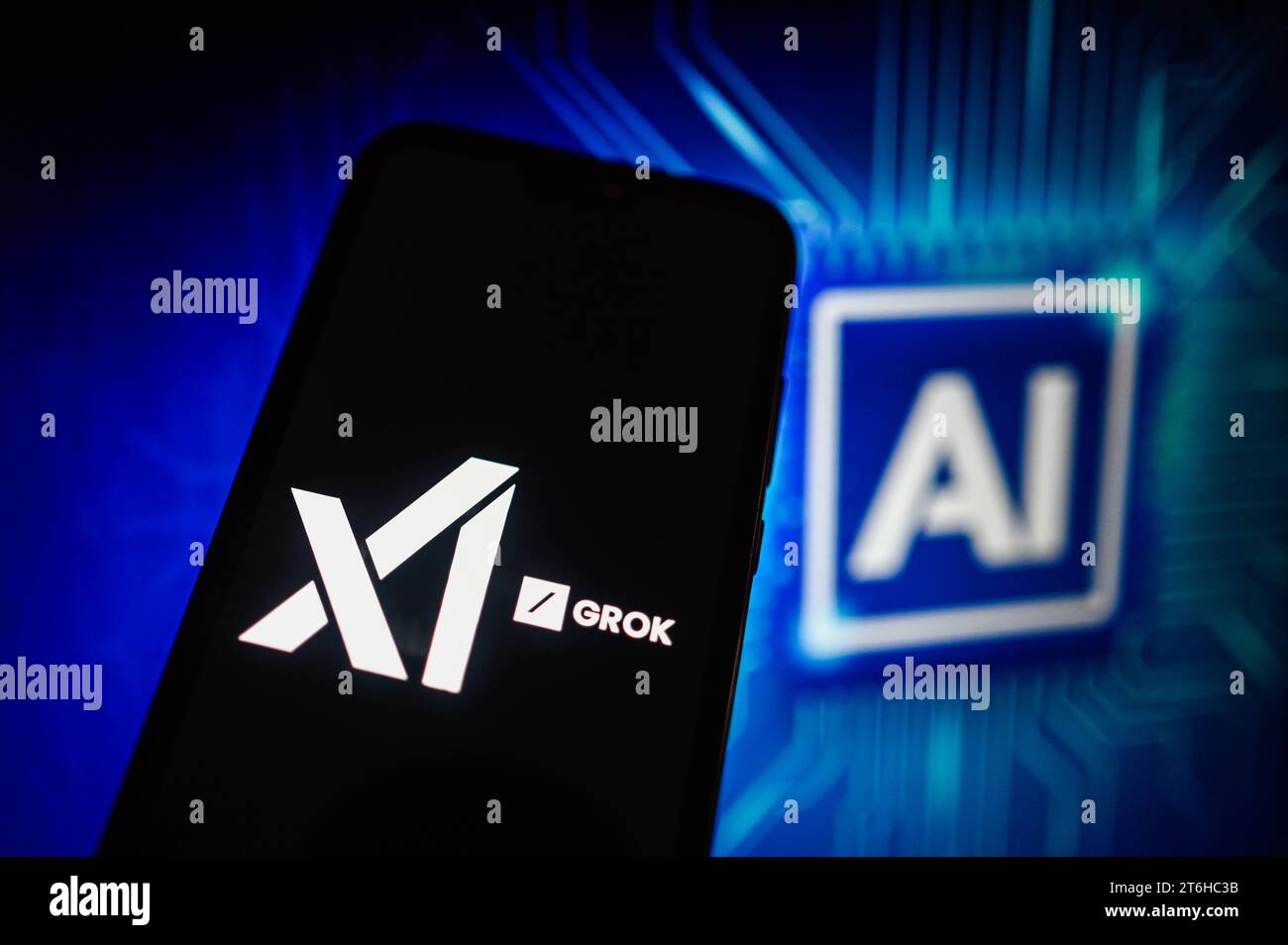 Poland. 10th Nov, 2023. In this photo illustration an Xai Grok logo is ...