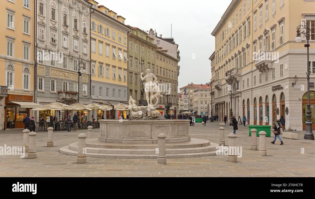 Trieste, Italy - January 12, 2017: Fountain of Neptune Landmark at ...