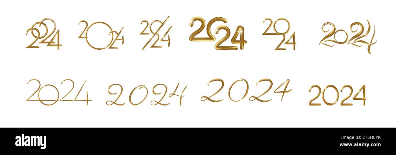 Set of 2024 New Year gold numbers for greeting cards Stock Vector Image ...
