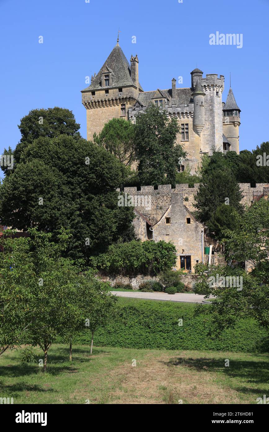 Castle, village and walnut trees in Montfort in Périgord Noir near ...