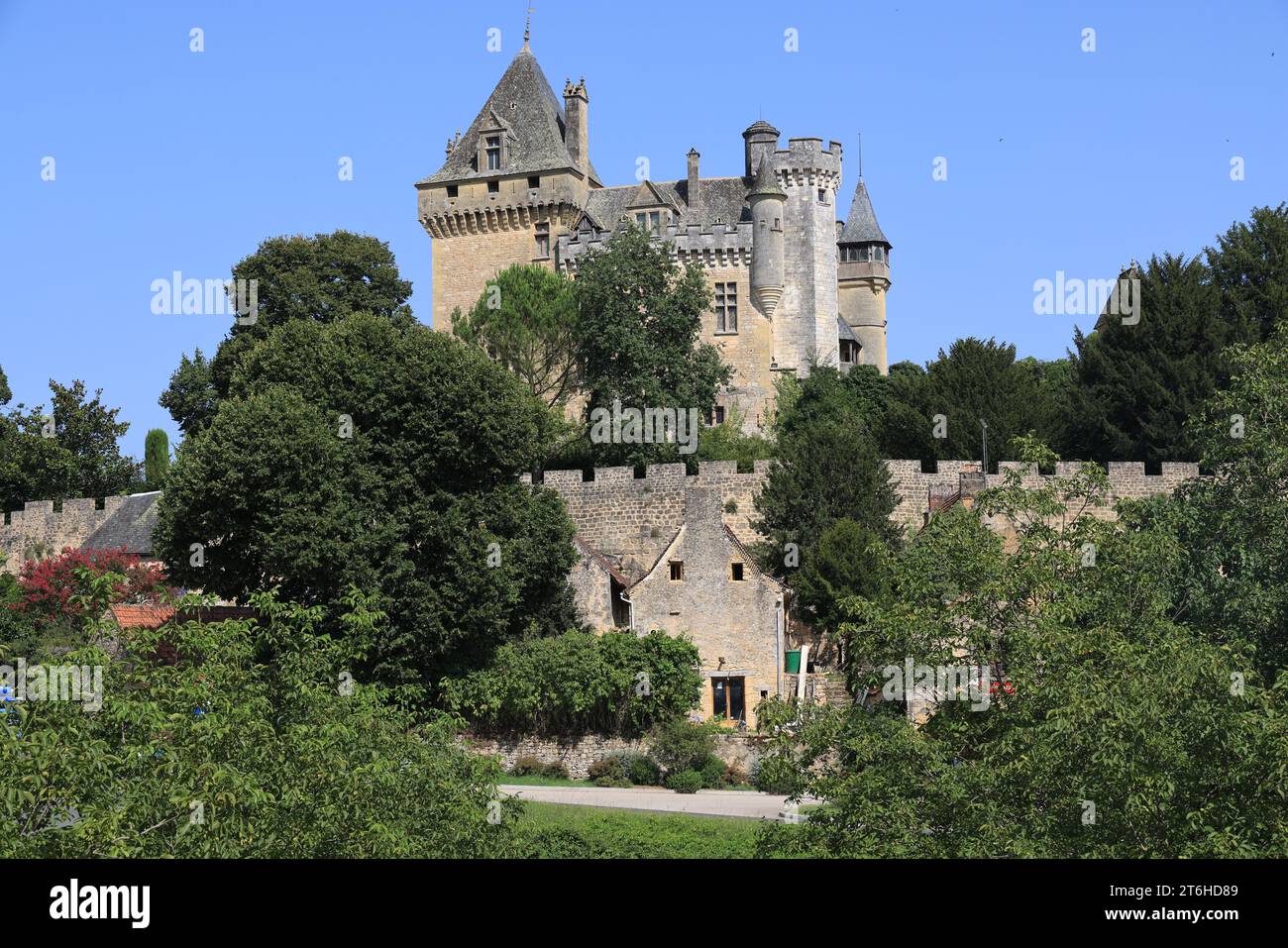 Castle, village and walnut trees in Montfort in Périgord Noir near ...