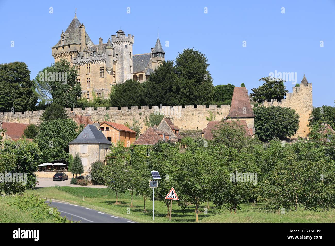 Castle, village and walnut trees in Montfort in Périgord Noir near ...
