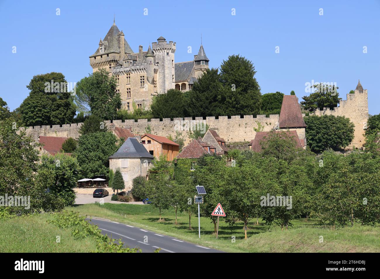 Castle, village and walnut trees in Montfort in Périgord Noir near ...