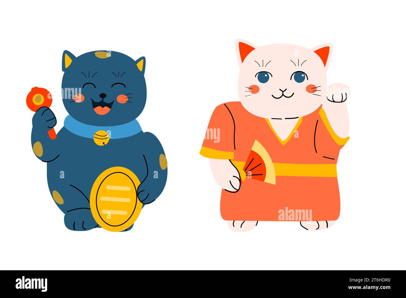cute asian kitten in kimono set of cat maneki neko Stock Vector Image ...