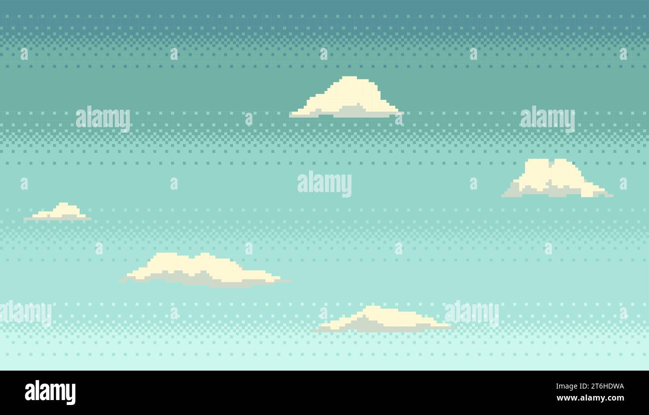 Pixel art clouds background. Seamless sky texture backdrop. Vector ...