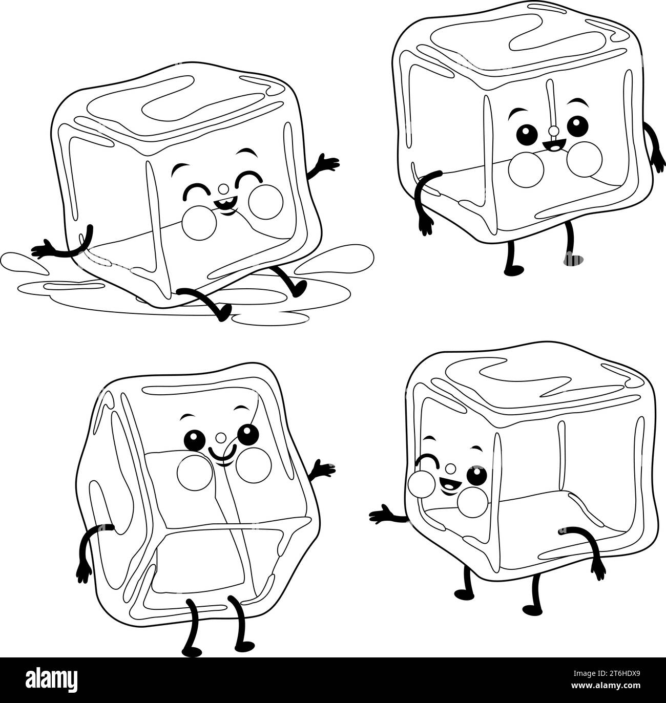 Cute ice cube characters. Vector black and white coloring page Stock ...