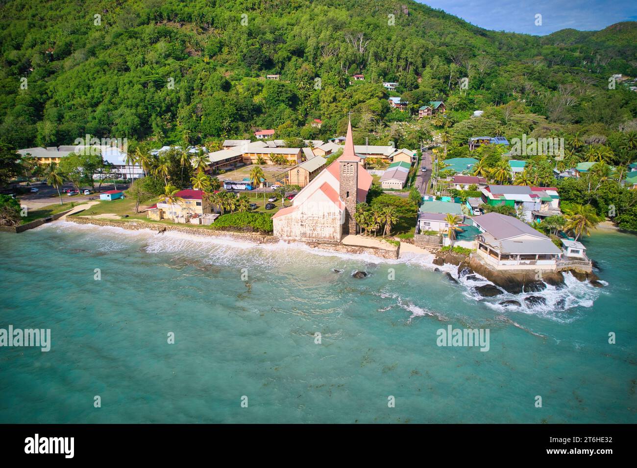 Drone photography of Saint Joseph church at anse royale, Mahe ...