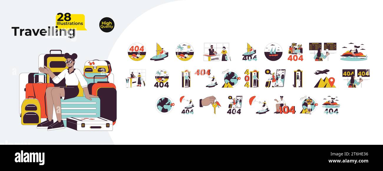 Travel destinations 2D linear illustration concepts bundle Stock Vector ...