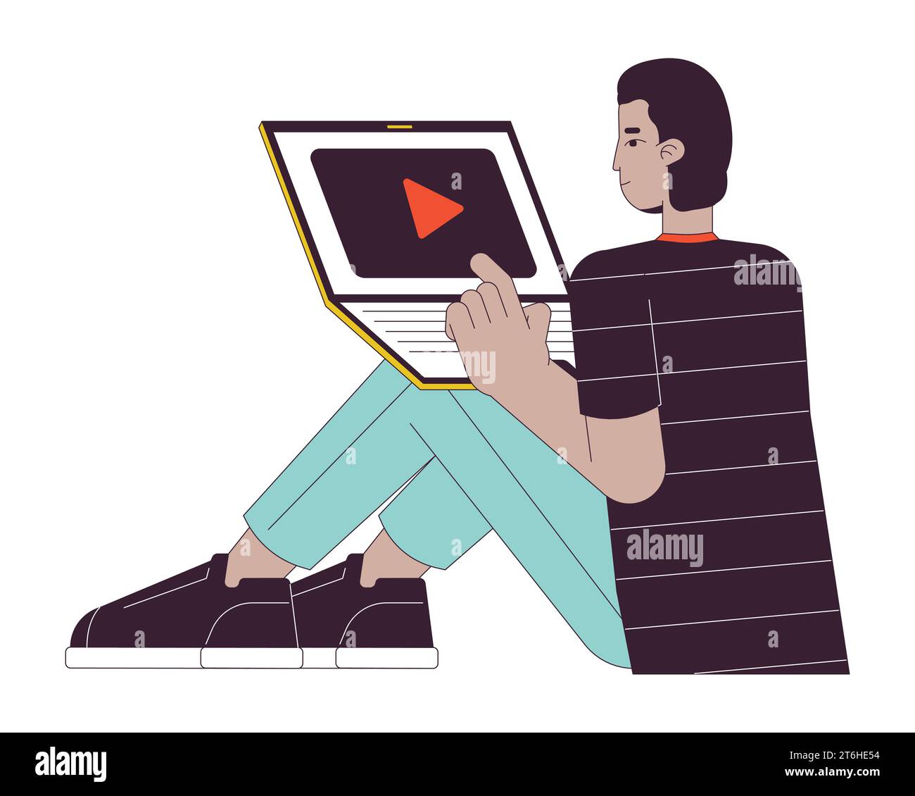 Watching movies on laptop line cartoon flat illustration Stock Vector ...