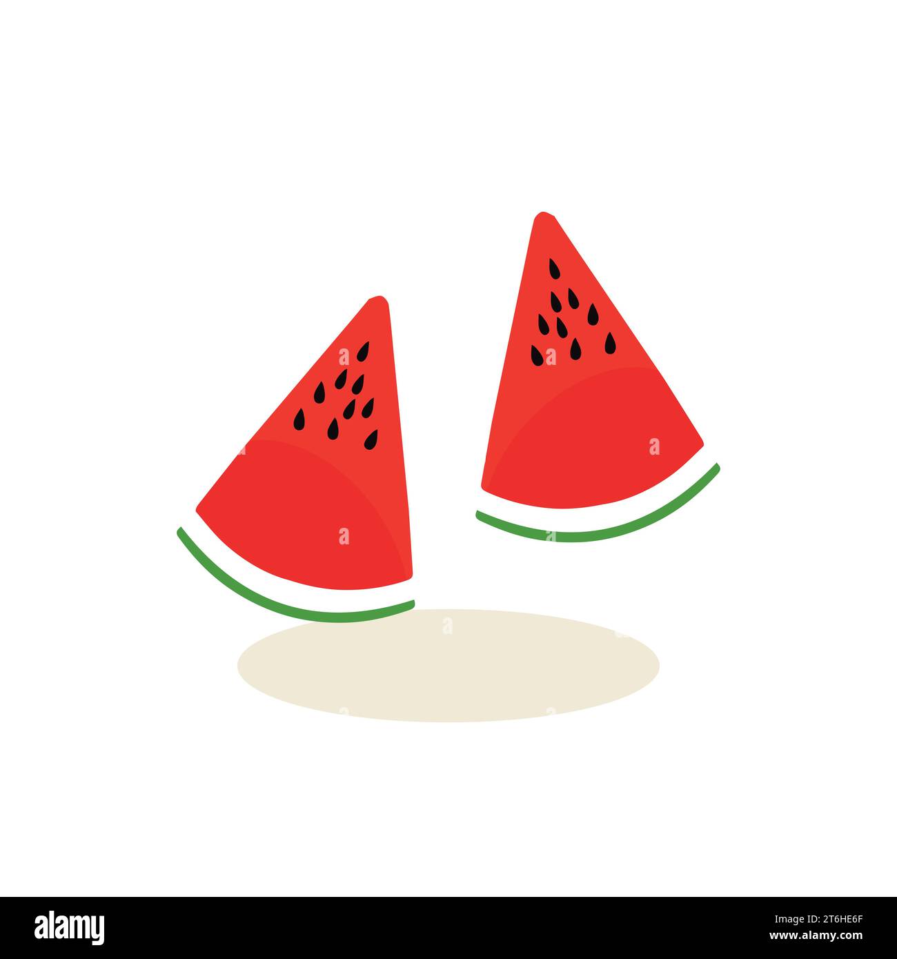 Cartoon fresh green open watermelon half, slices and triangles. Red ...