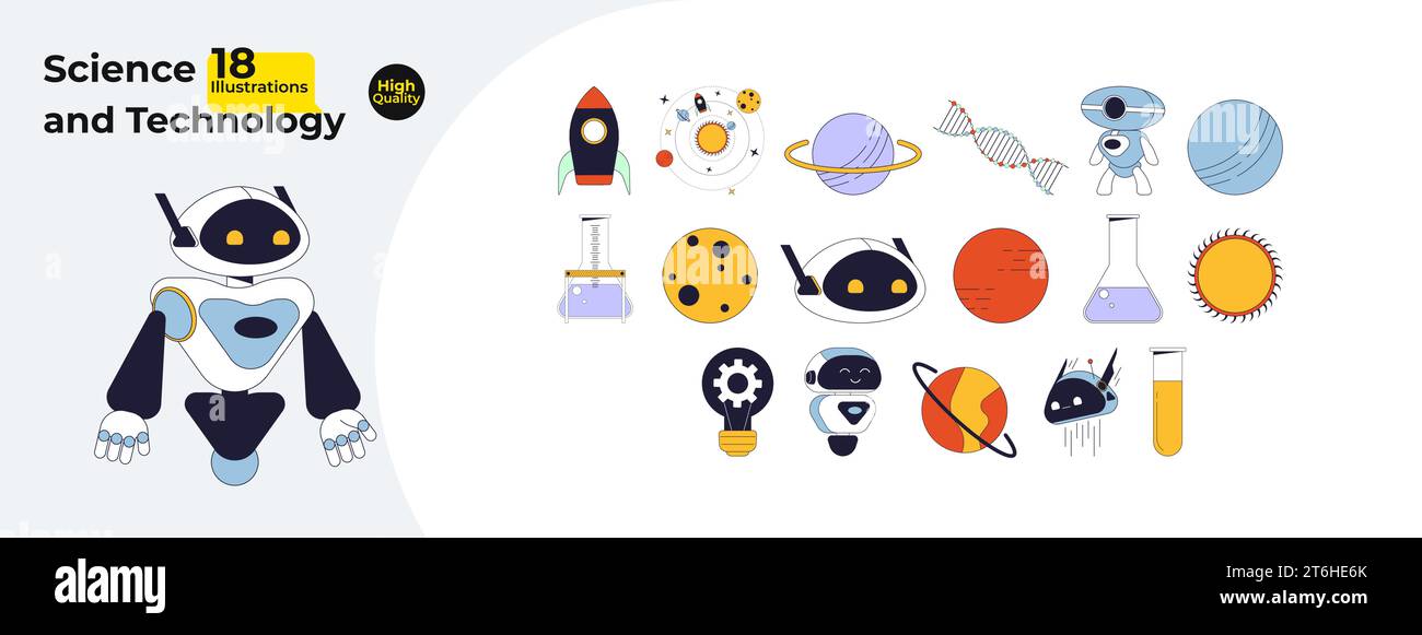 Science Technology Engineering 2d Linear Cartoon Objects Bundle Stock Vector Image And Art Alamy