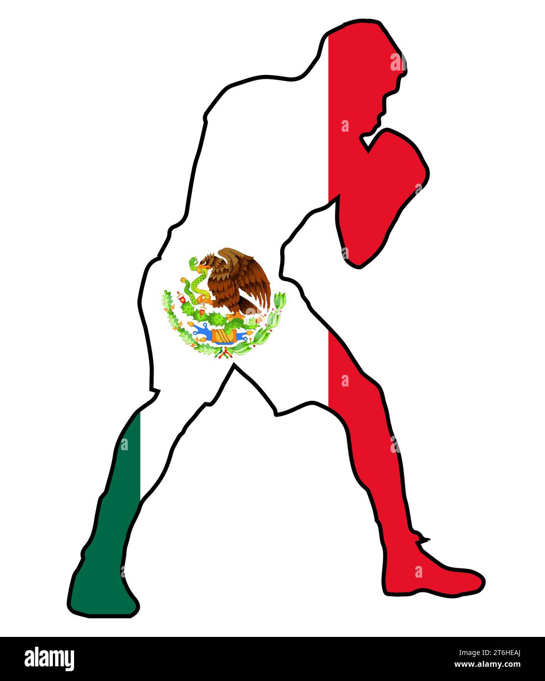 Silhouette of a champion boxer in outline set over the Mexico Mexican ...