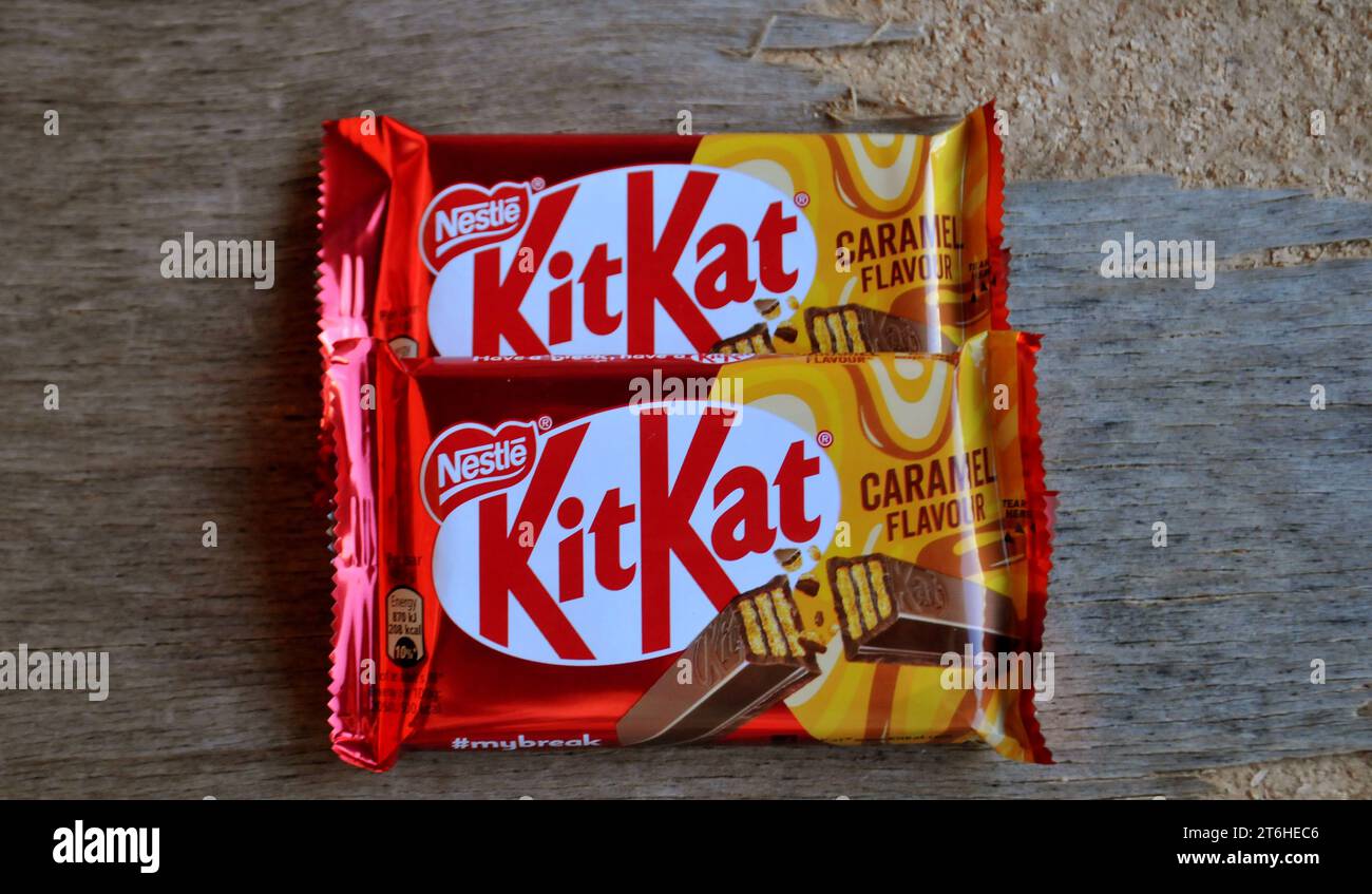 Copenhagen, Denmark /10 November 2023/Nestle KitKat caramel flavour in ...