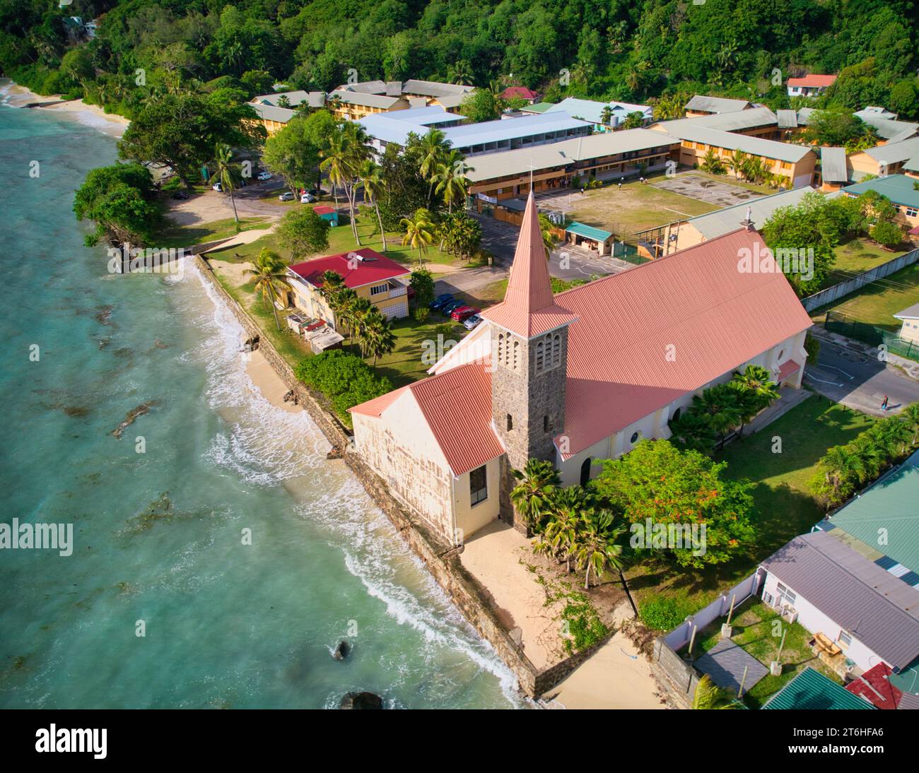 Drone photography of Saint Joseph church at anse royale, Mahe ...