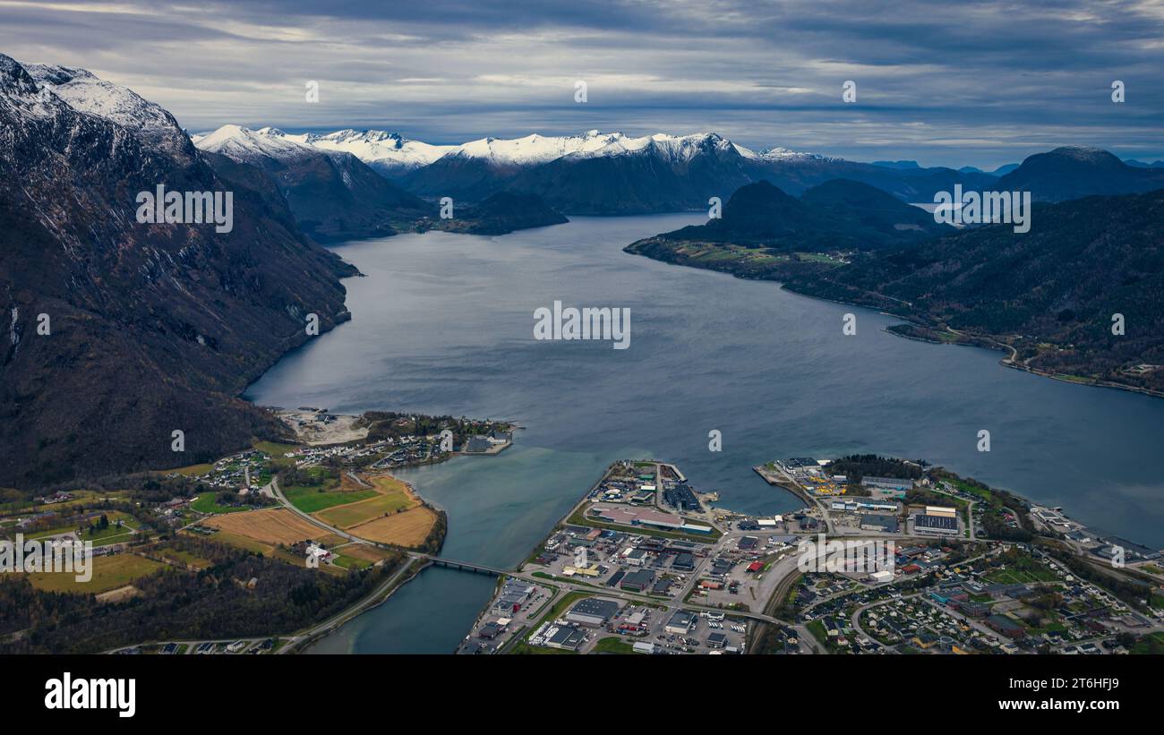 Andalsnes and the surrounding peaks in the Fjords of Norway Stock Photo ...