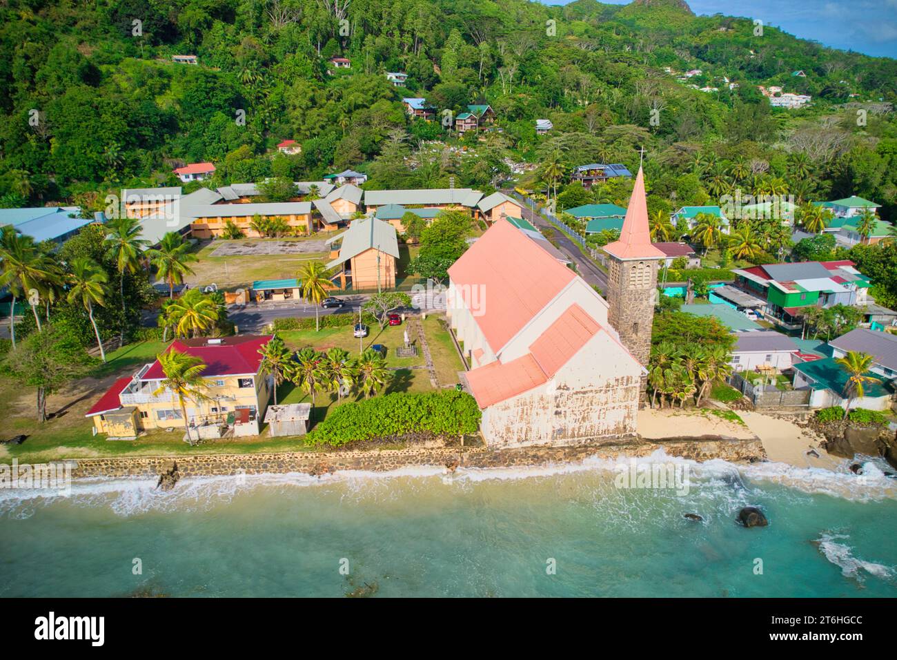 Drone photography of Saint Joseph church at anse royale, Mahe ...