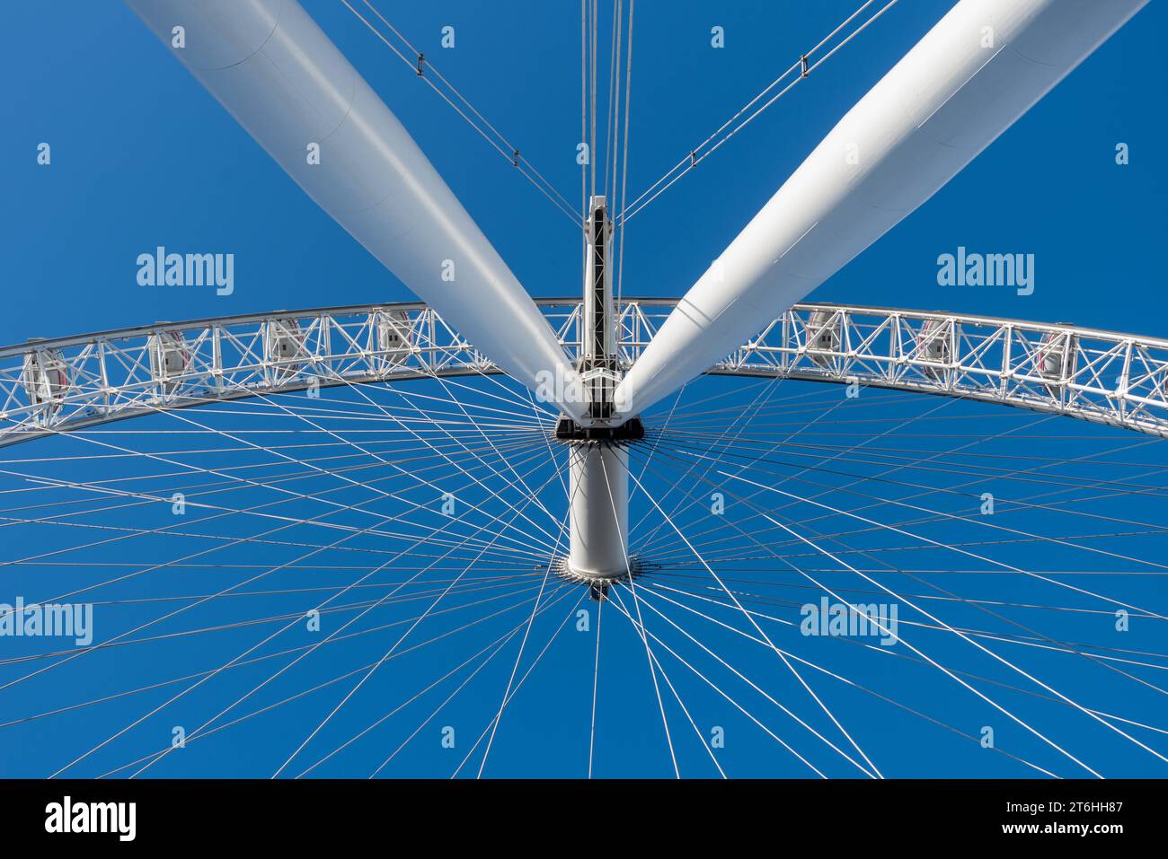 Looking up through the London Eye sightseeing wheel on a clear day with ...