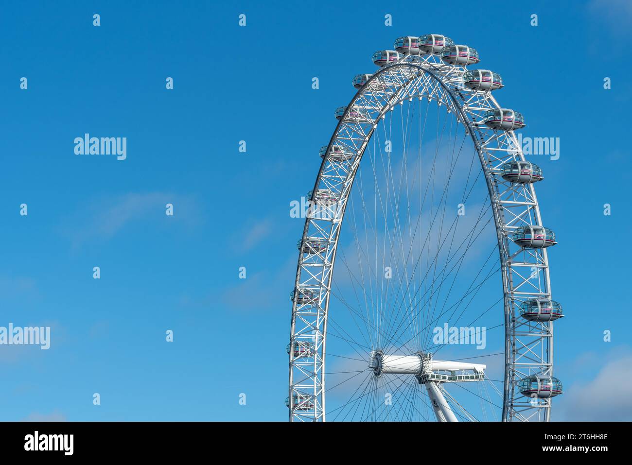 The London Eye sightseeing wheel on a clear day with bright blue sky ...