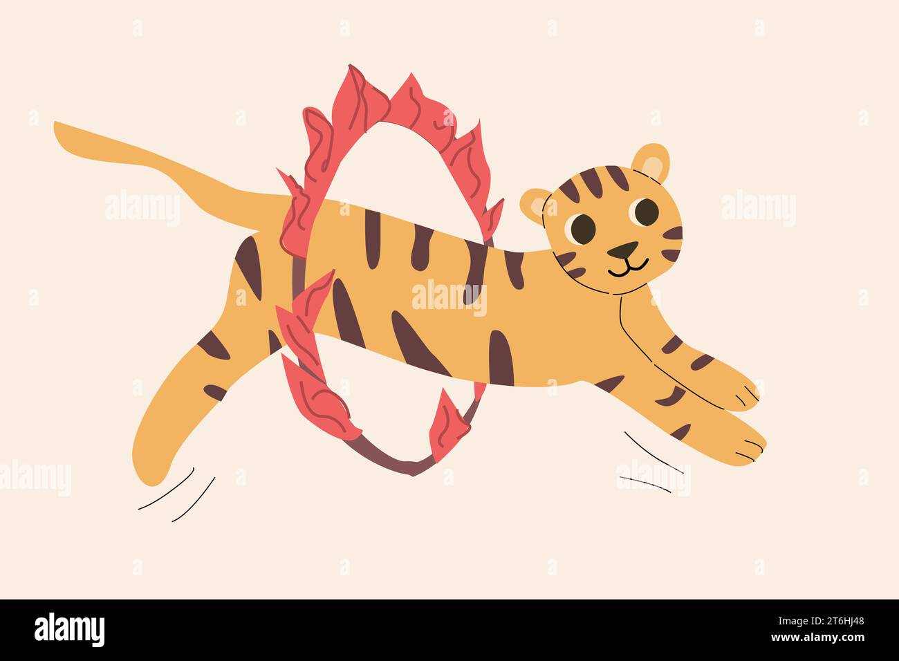 cute cartoon tiger jump in ring in retro colors Stock Vector Image ...