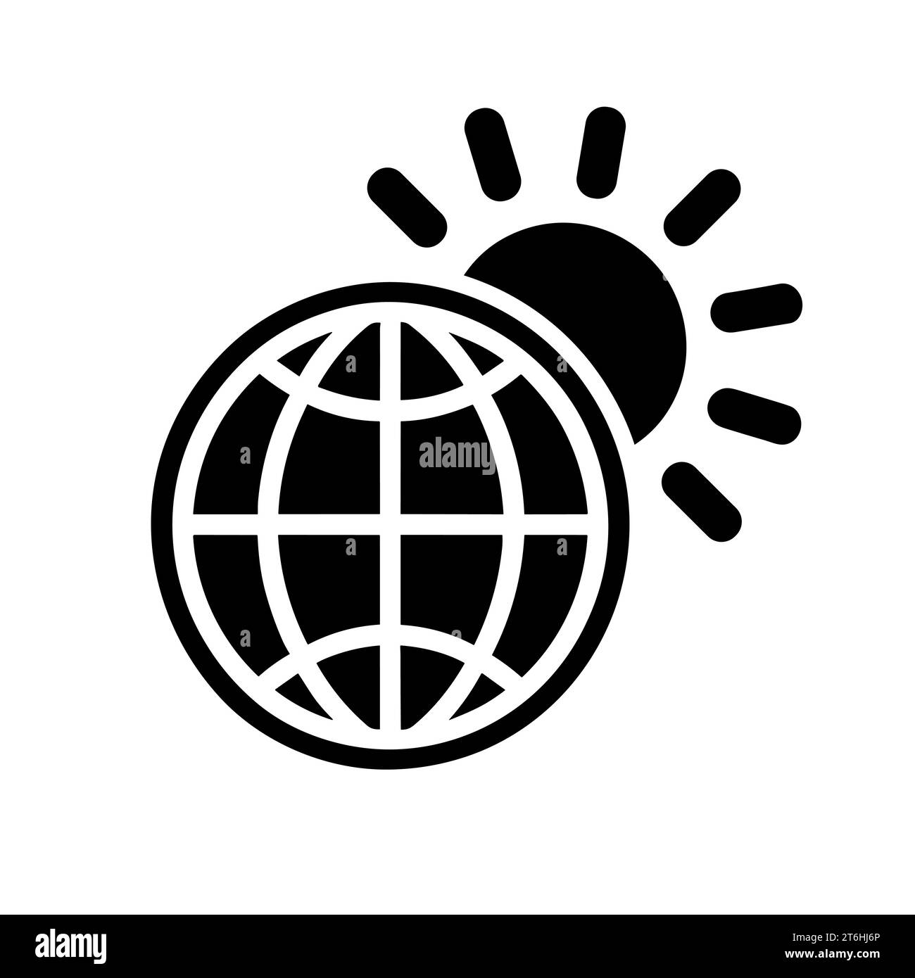 Black Globe icon with Sun. Global warming or climate change concept ...