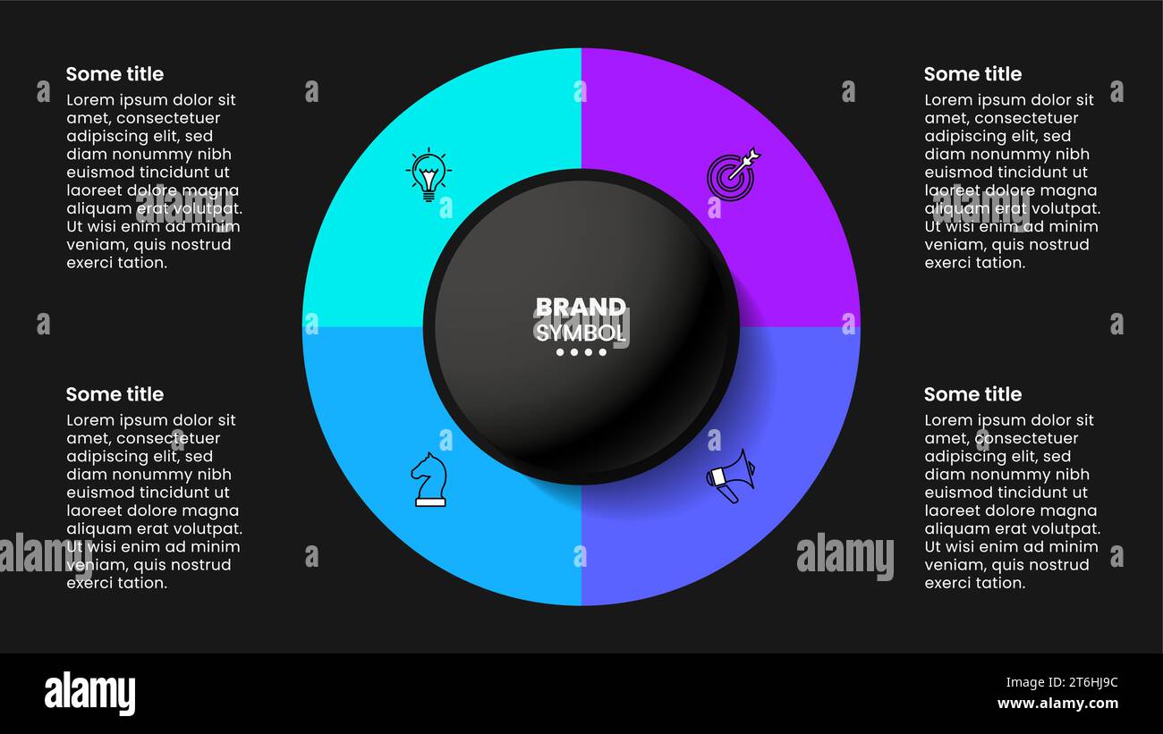 Infographic template with icons and 4 options or steps. Dark style pie ...