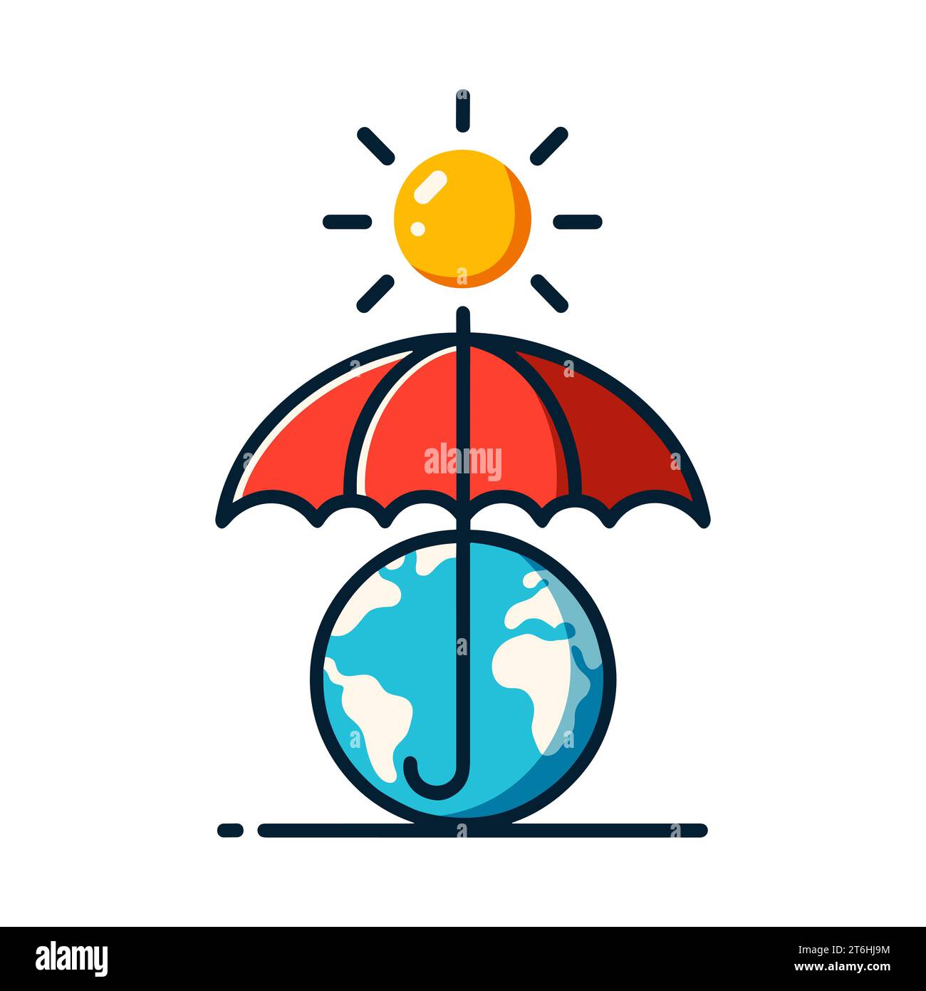 A red umbrella protecting the Earth from the Sun. Global warming ...