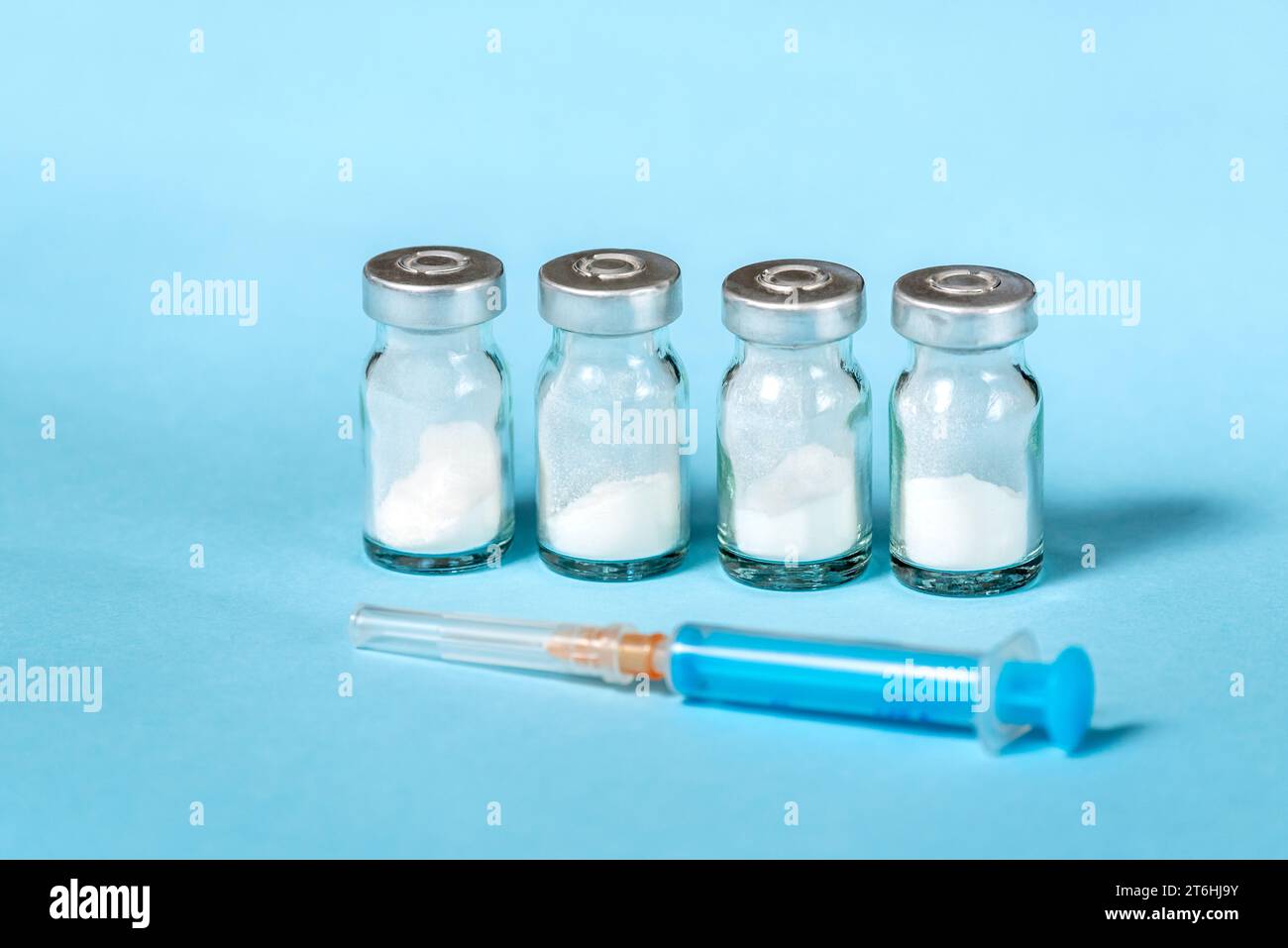 Syringe and needle with glass medical ampoule vials for injection ...