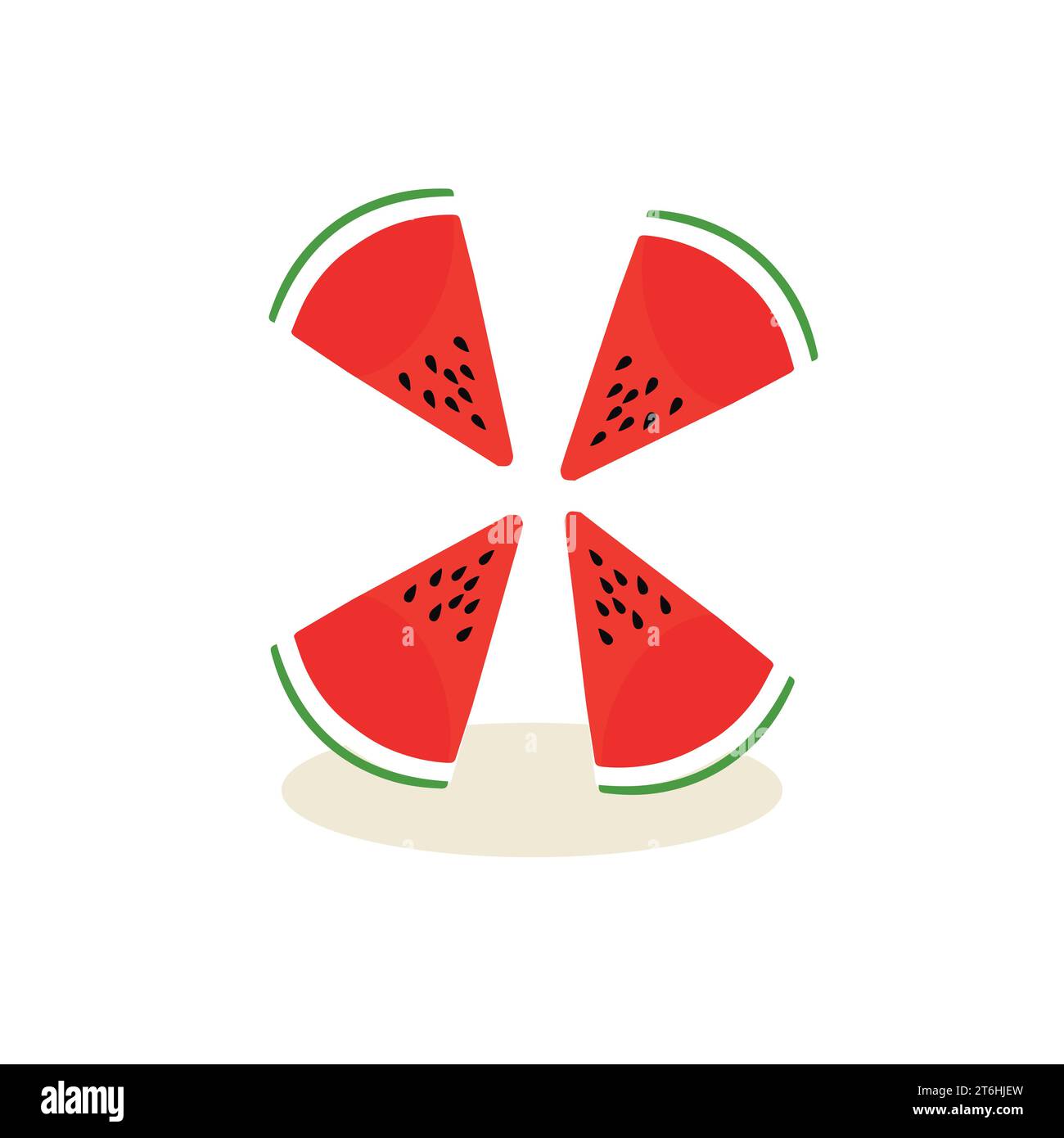 Cartoon fresh green open watermelon half, slices and triangles. Red ...
