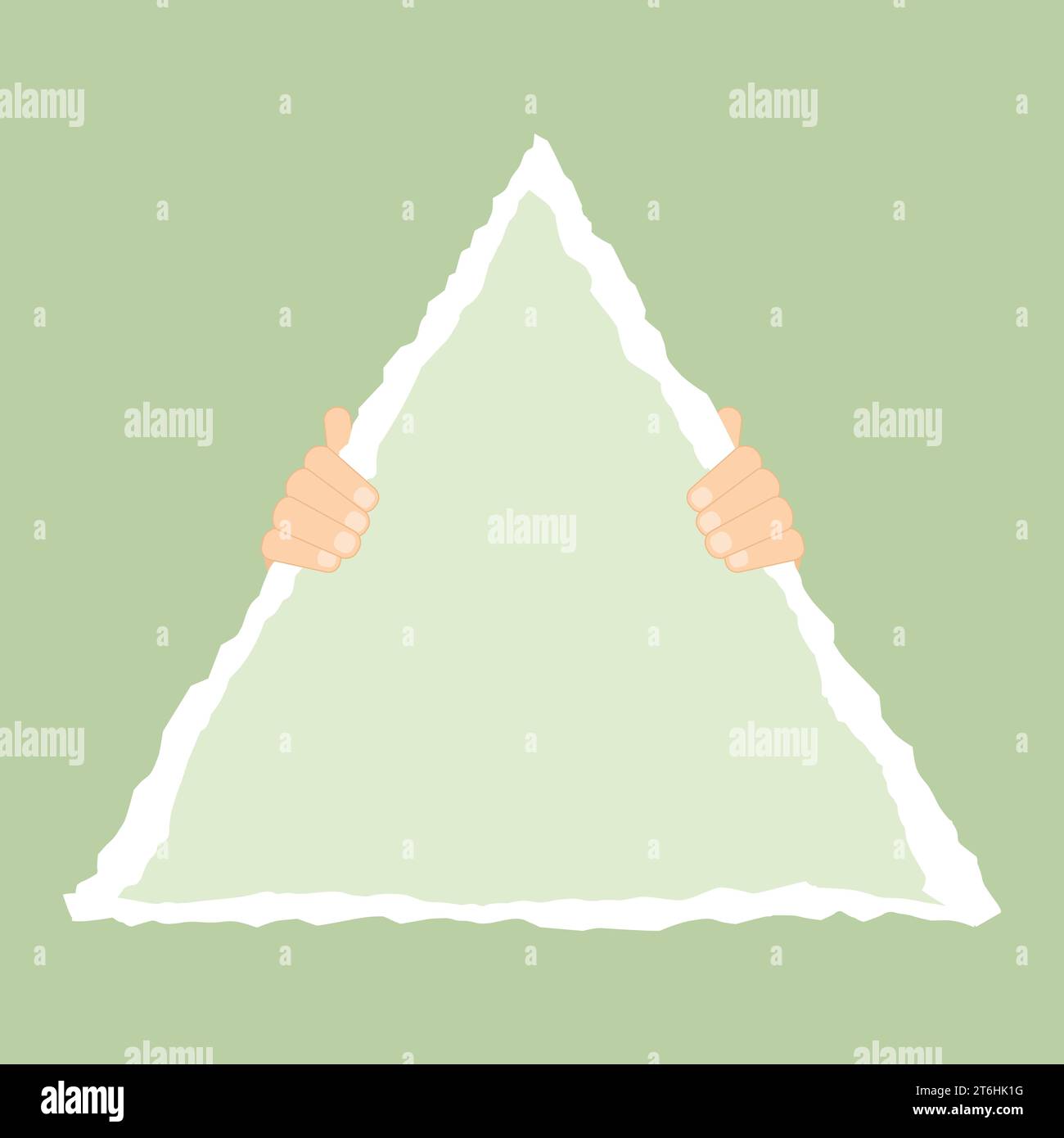 Hands holding a torn paper triangle shape. Paper with a copy space ...