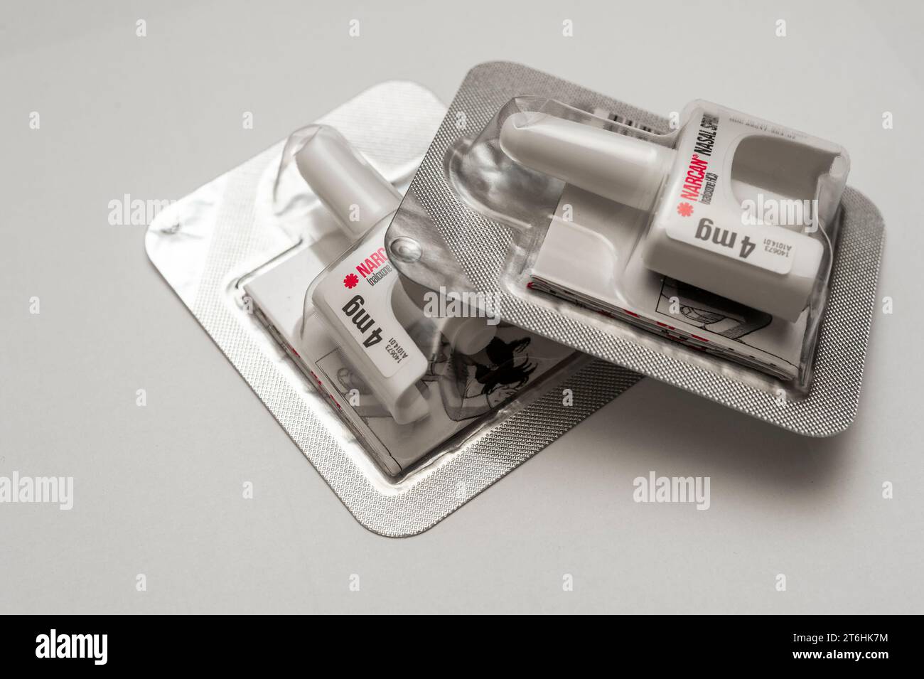 Packages of Narcan brand naloxone nasal spray for opioid overdoses in ...