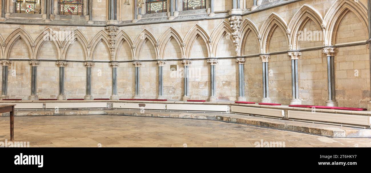 Sitting places in fron ot the wall at the Chapter House in the medieval ...