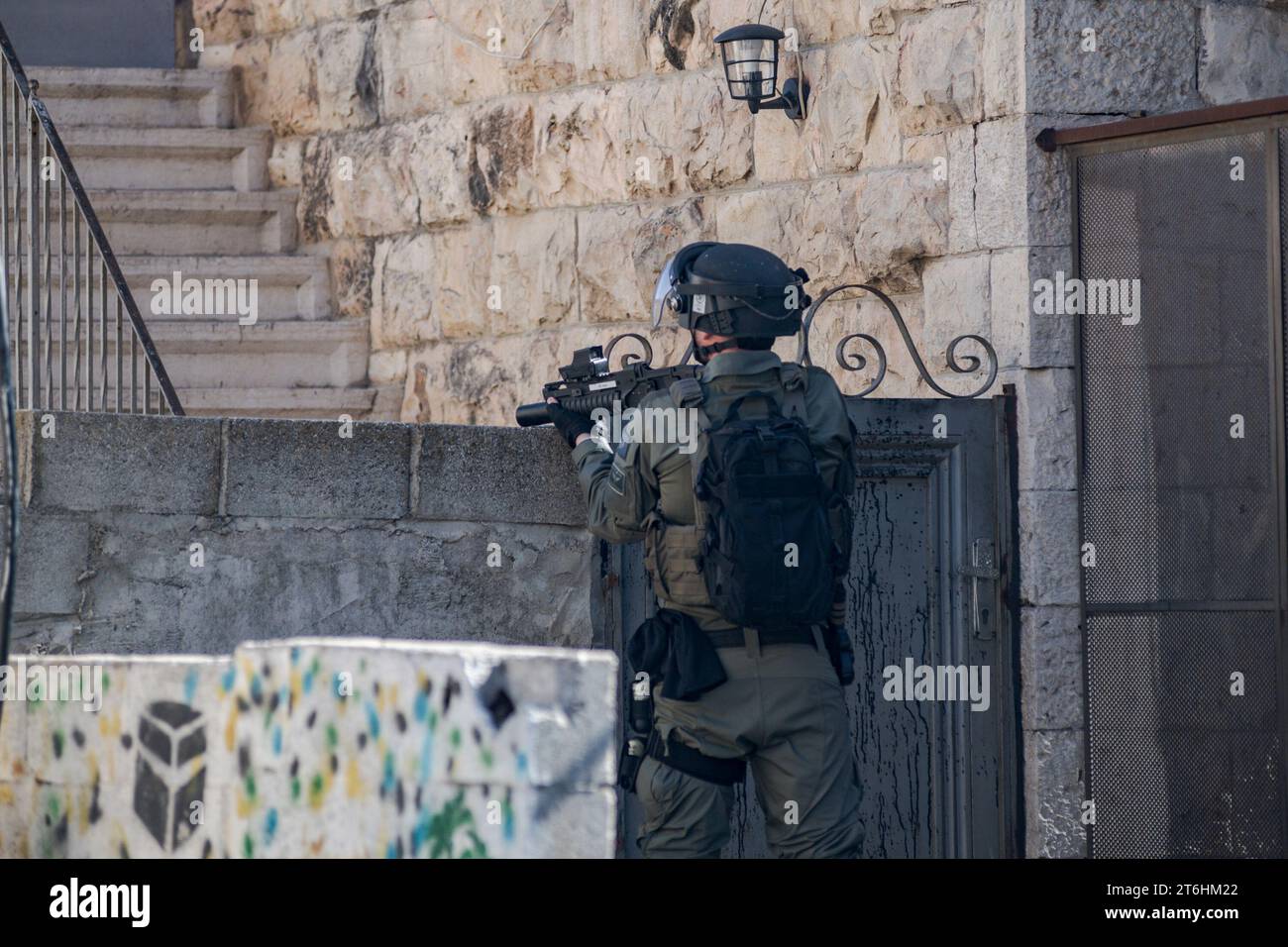 An element of the Israeli special forces during a raid on one of the ...